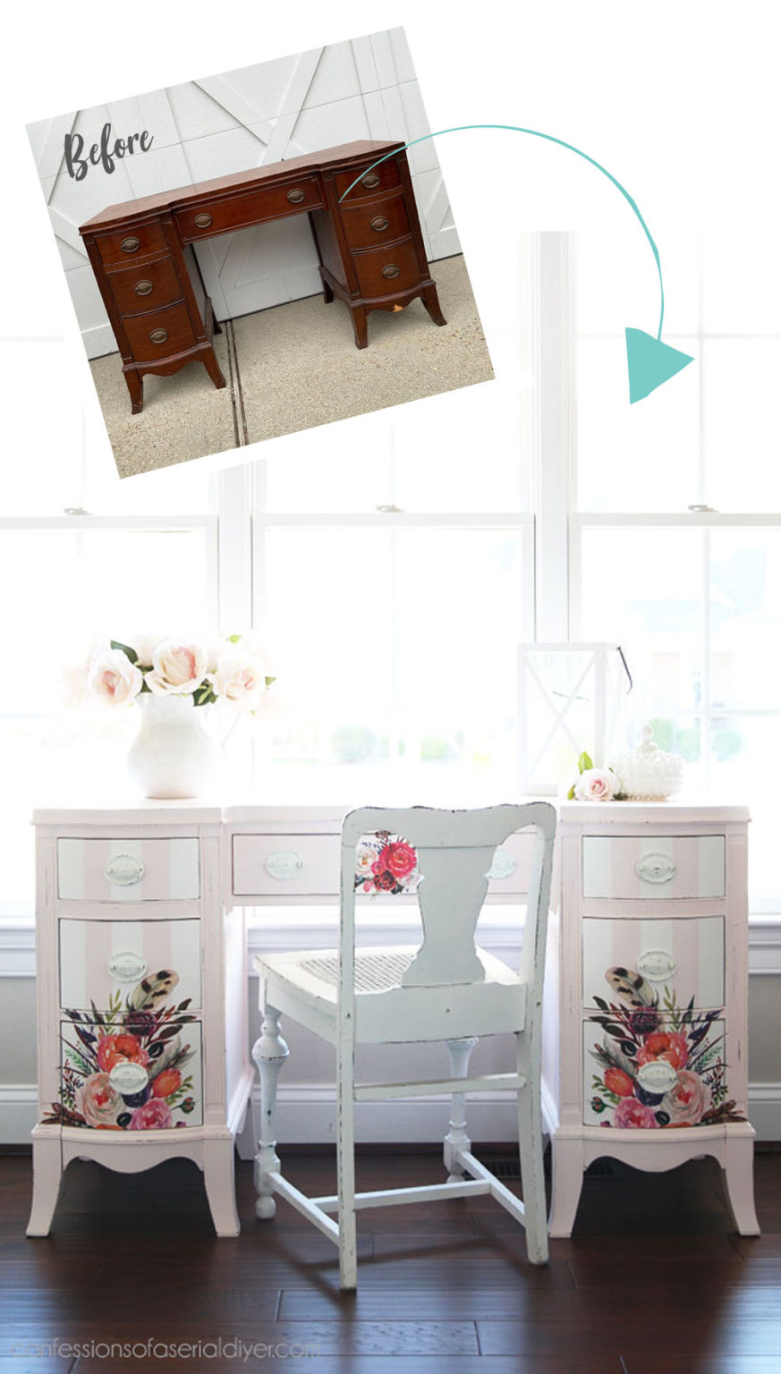 Painted Desk with Flower Child Transfer | Confessions of a Serial Do-it ...